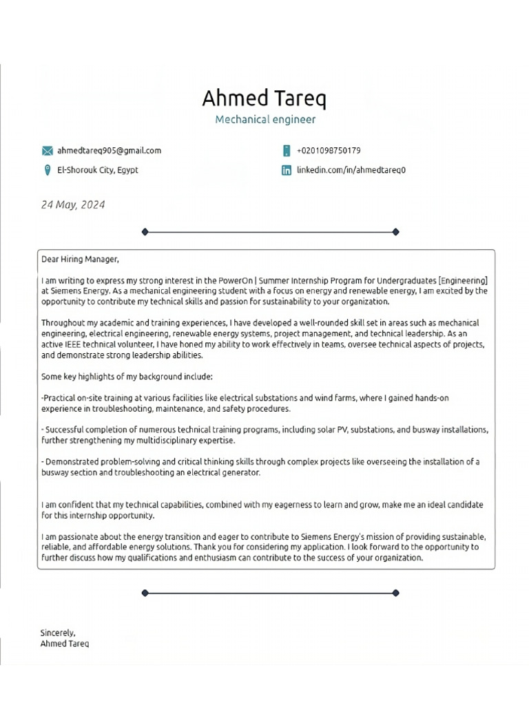 Ahmed Tareq - Cover Letter | PDF