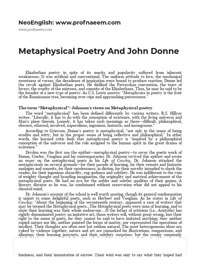 Metaphysical Poetry and John Donne | PDF | Poetry