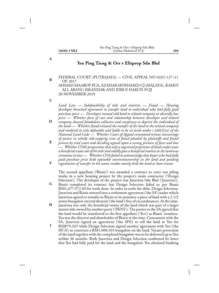 Yeo Ping Tieng & Ors V Elitprop SDN BHD | PDF | Judgment (Law ...