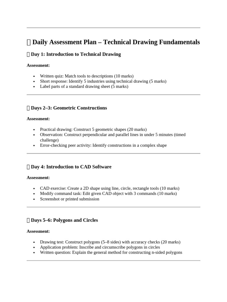 Daily Technical Drawing Assessment Plan | PDF | Computer Aided Design ...