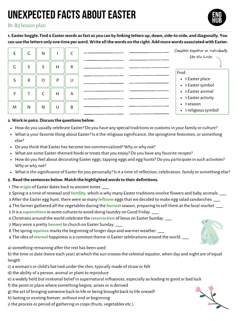 B1-B2 Unexpected Facts About Easter A4 Worksheet SV | PDF | Easter ...