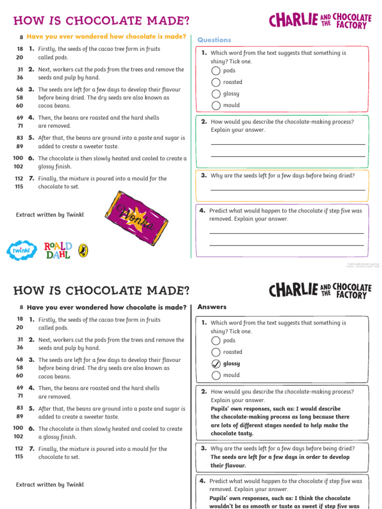 Charlie and The Chocolate Factory Text 2 Chocolate | PDF | Chocolate ...