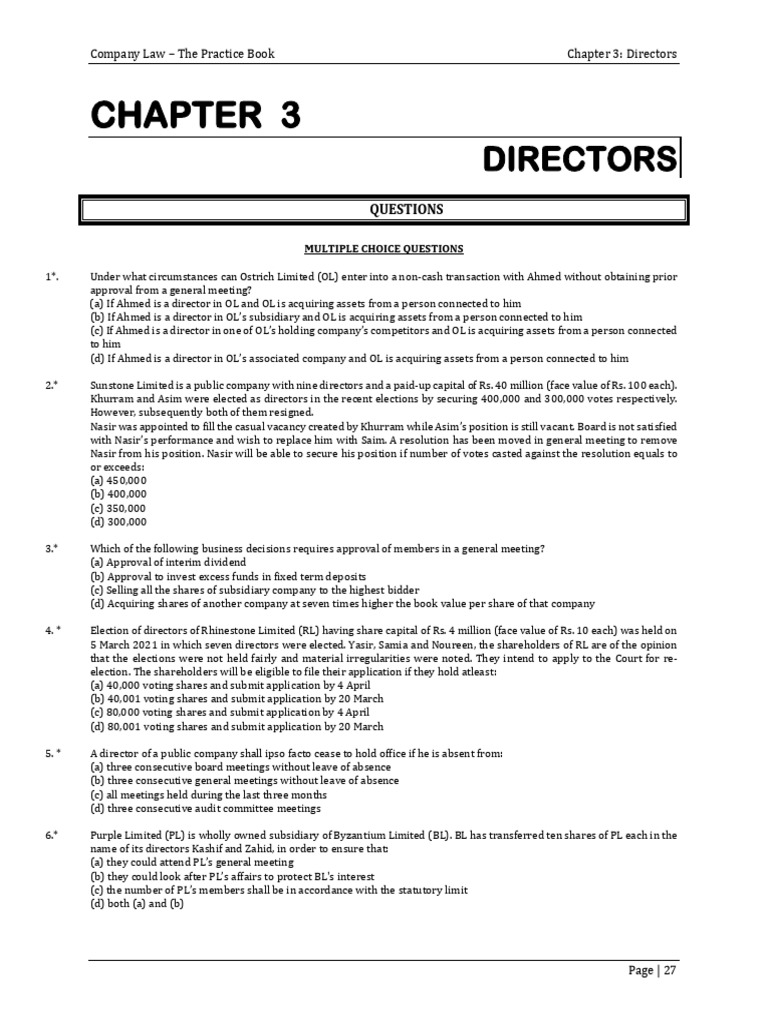 Chapter 03 Directors (Volume - 2) | PDF | Board Of Directors | Business