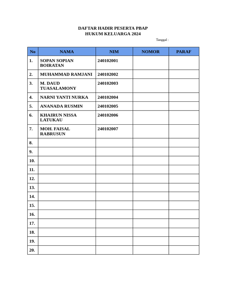 Absen Peserta | PDF
