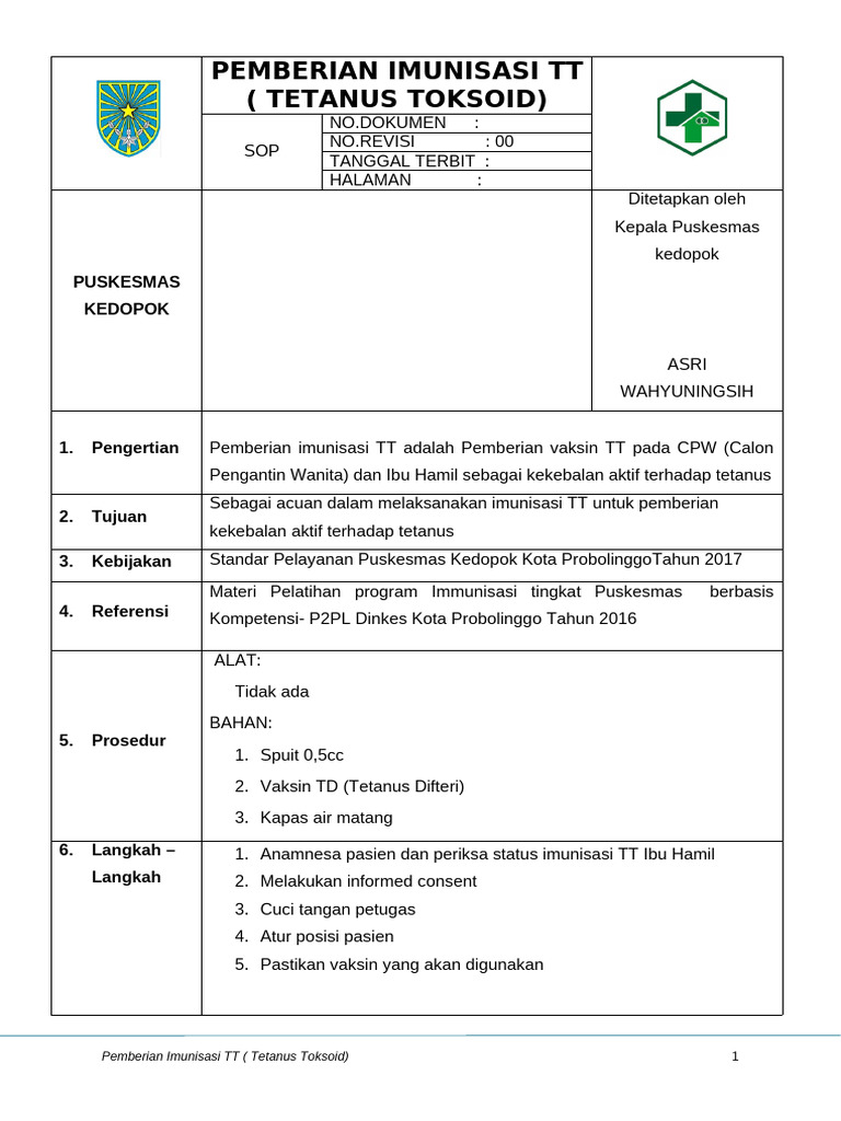 Sop Imunisasi TT | PDF