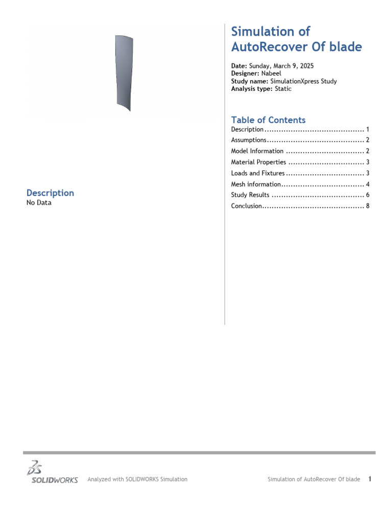 Blade SimulationXpress Study 1 | PDF | Strength Of Materials ...