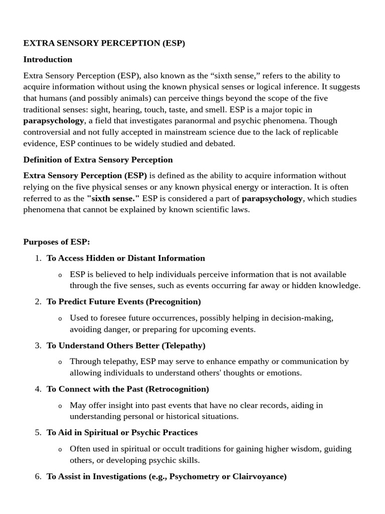 Extra Sensory Perception | PDF | Extrasensory Perception | Parapsychology
