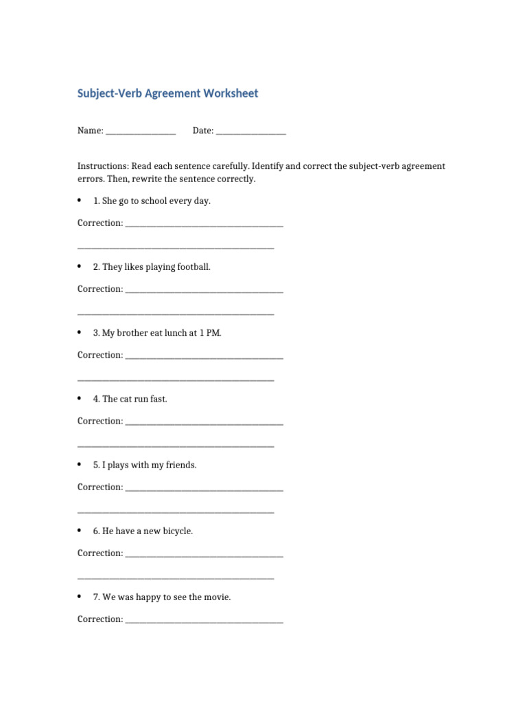 Subject Verb Agreement Worksheet | PDF