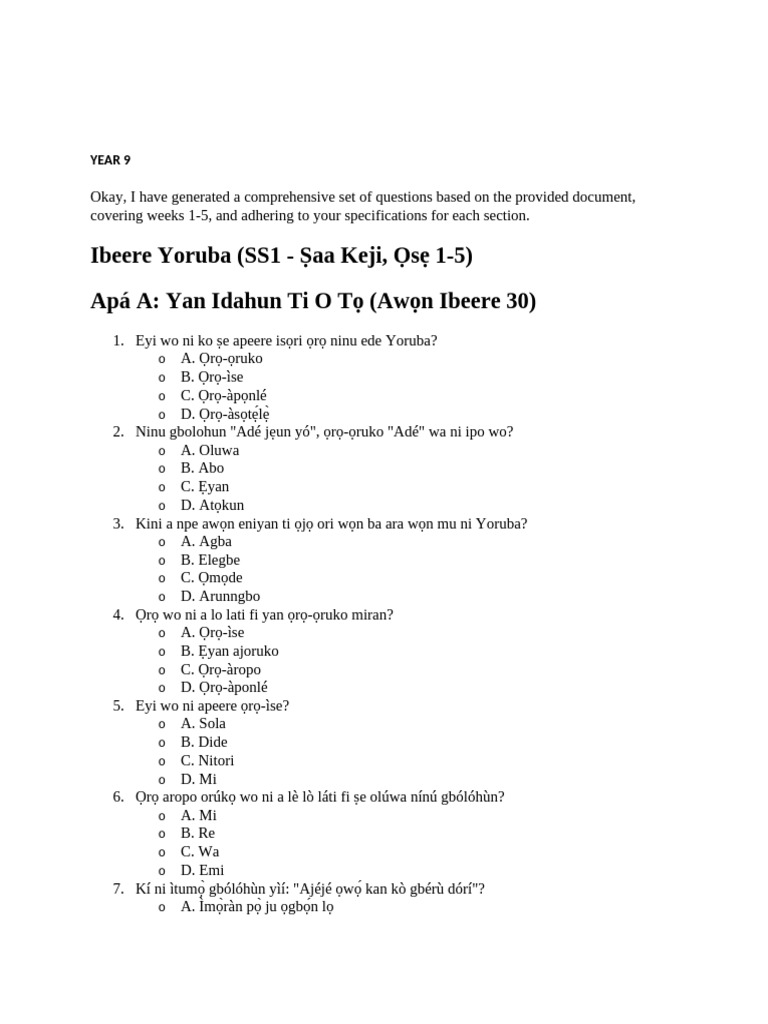 Yoruba Question | PDF