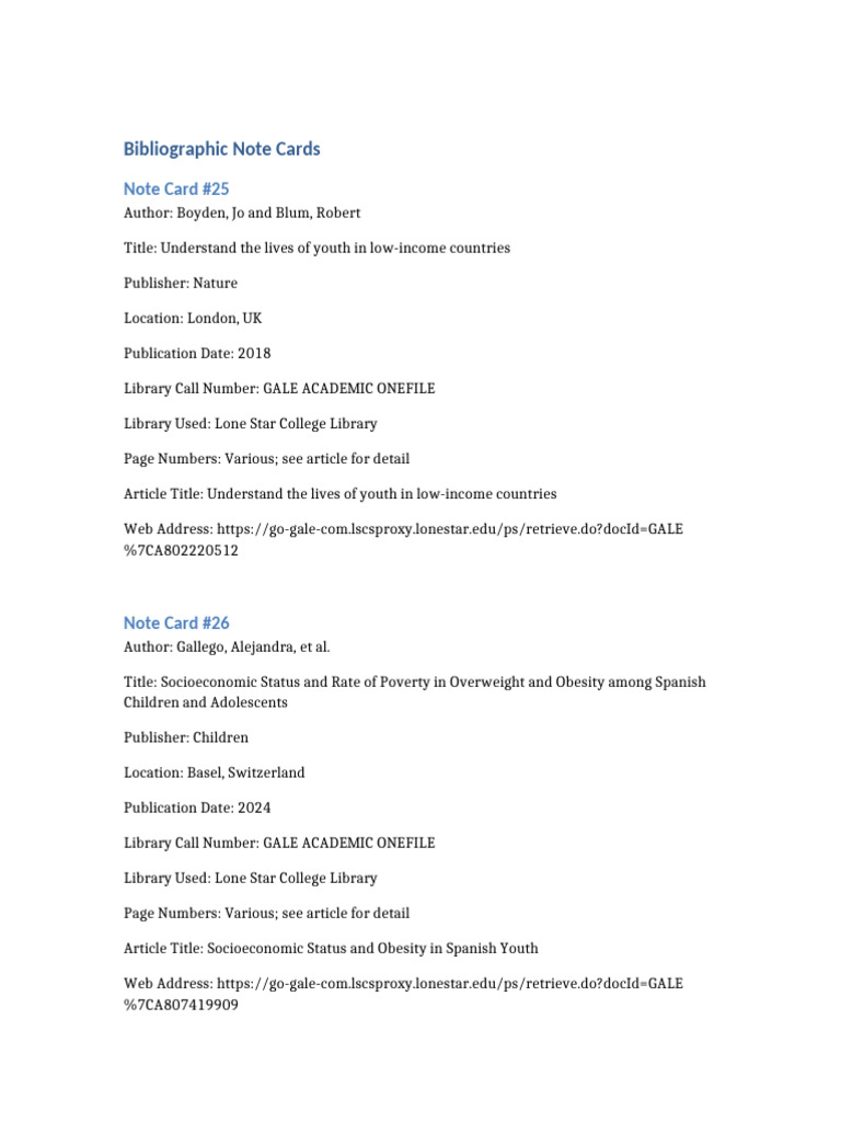 Bibliographic Note Cards | PDF | Determinants Of Health