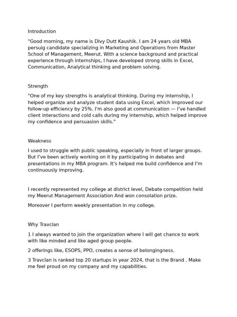 MBA Candidate's Internship Insights | PDF