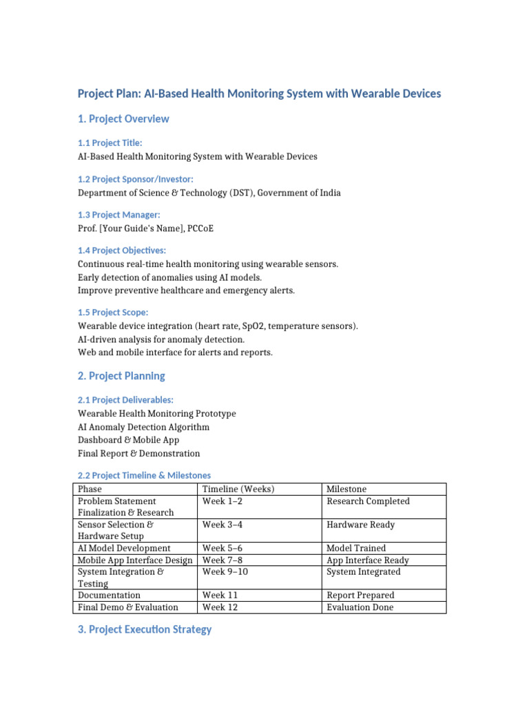 AI Health Monitoring Project Plan With Charts | PDF | Artificial ...