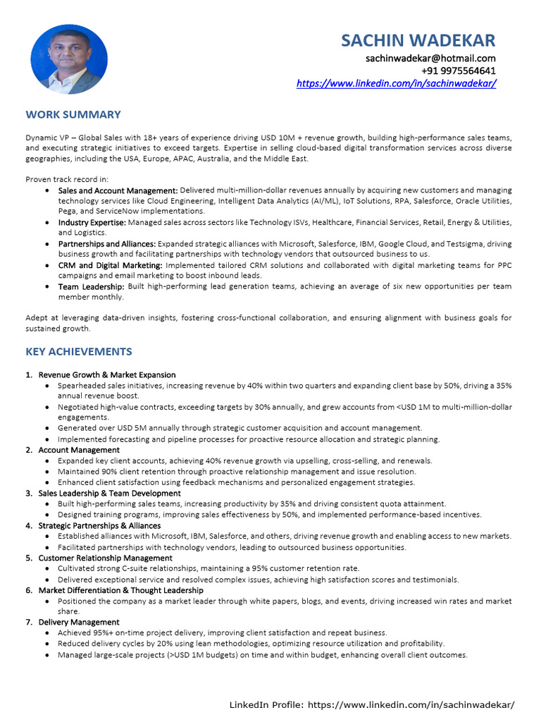 Sachin Wadekar Sales 18+years Experience March 2025 | PDF | Customer ...