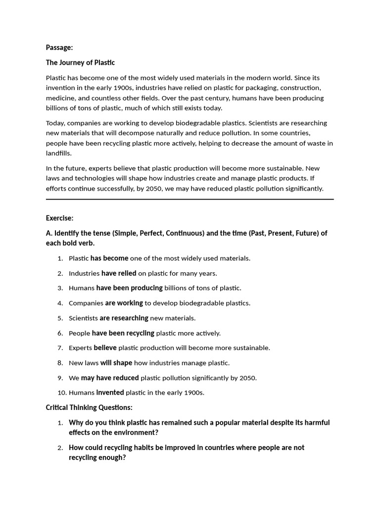 Passage Tenses and Critical Thinking | PDF
