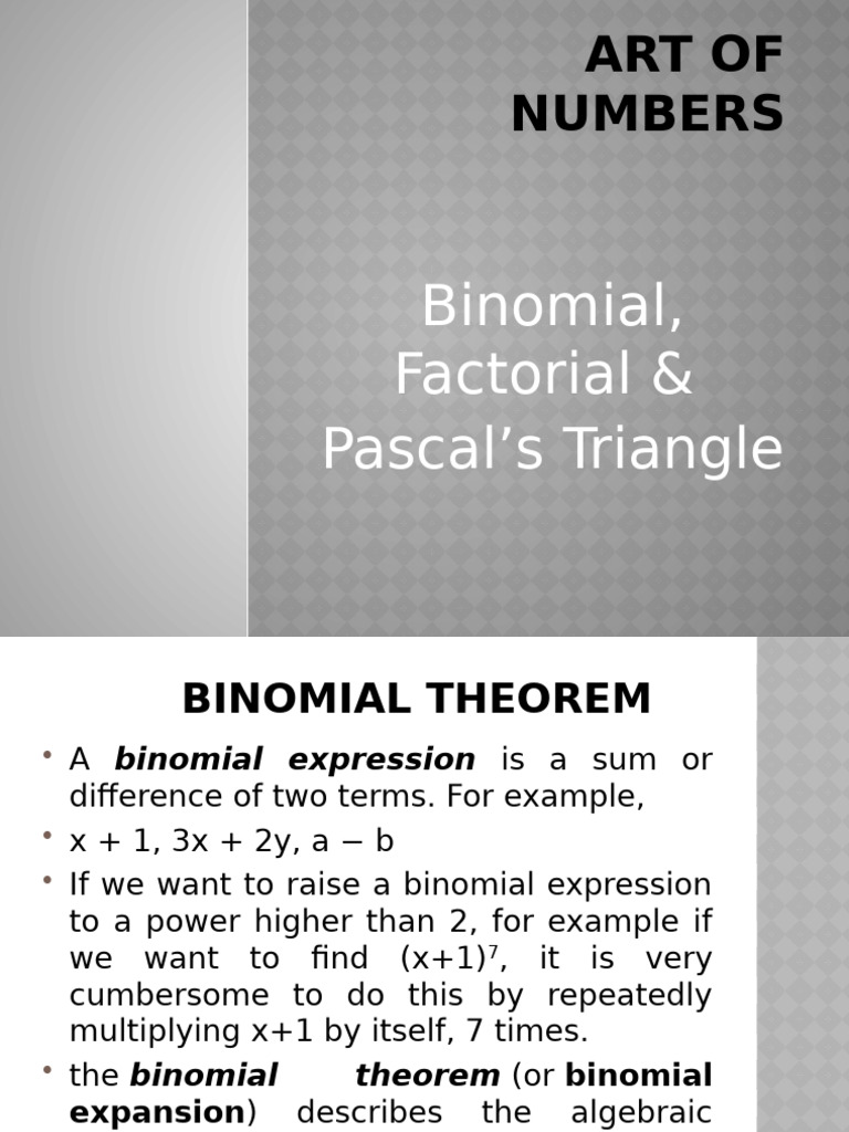 4) Binomial + Factorial + Pascal's Triangle | PDF | Triangle | Fractal