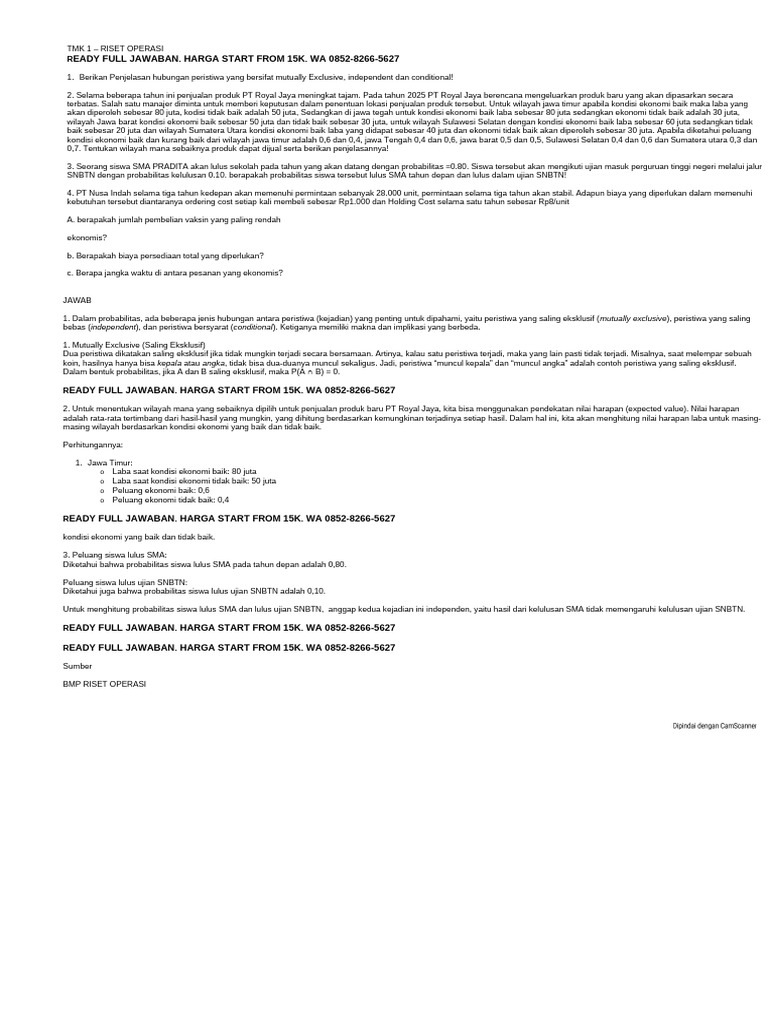 TMK 1 - Riset Operasi Ekma4413 | PDF