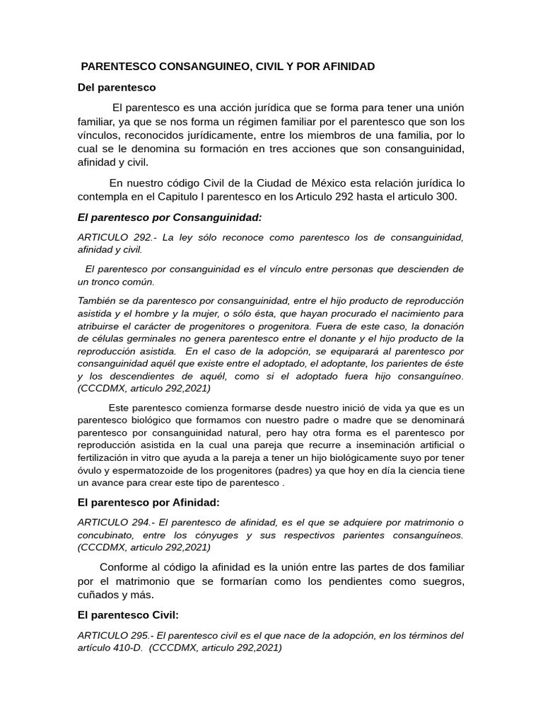 Tipos de Parentesco en el Código Civil | PDF | Parentesco | Tecnología de reproducción asistida