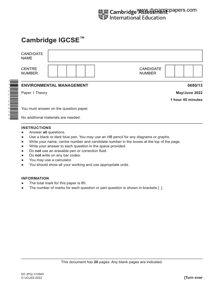Cambridge IGCSE: Environmental Management 0680/13 | PDF | Sedimentary ...