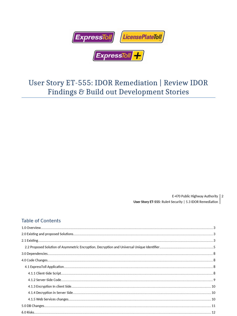 User Story ET-555 IDOR Remediation | PDF | Client–Server Model | Public Key Cryptography