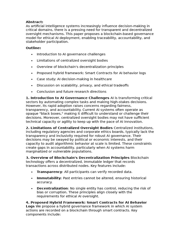 Governance in The Age of AI Blockchain As A Framework For Ethical AI Oversight | PDF ...