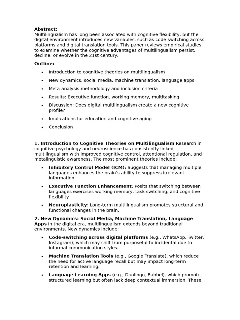 Cognitive Benefits of Multilingualism in The Digital Age A Meta ...