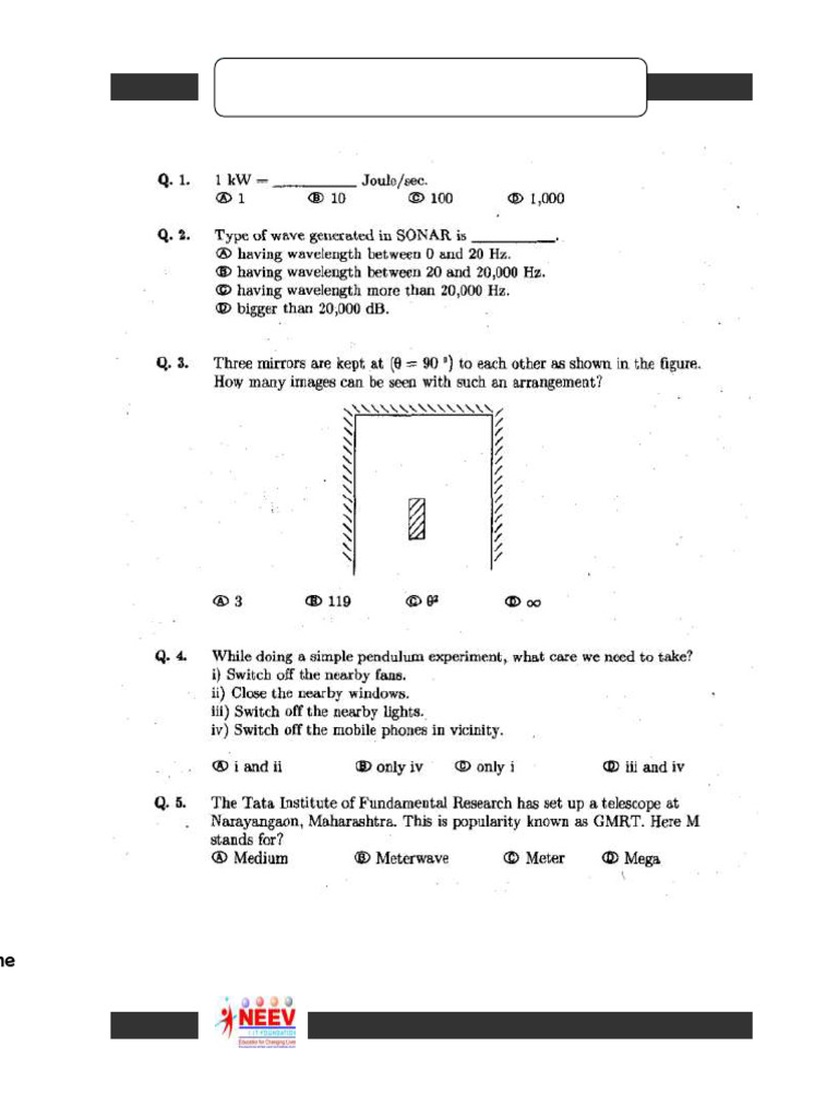 Std IX Dr Homi Bhabha Test Paper 2015 | PDF