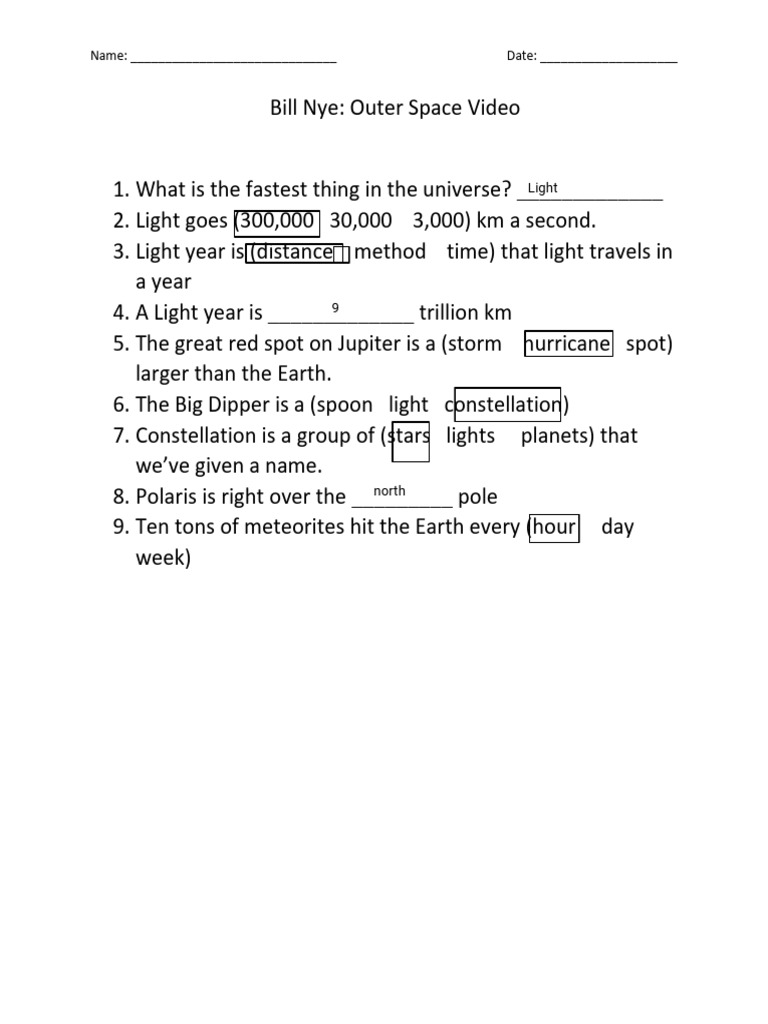 Mason Griffin - Bill - Nye - Outer - Space Review Questions - Docx ...