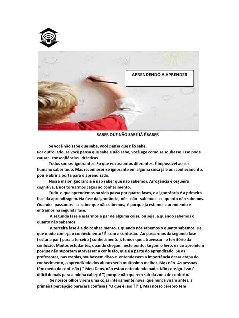 Texto Aprendendo A Aprender | PDF | Aprendizado | Conhecimento