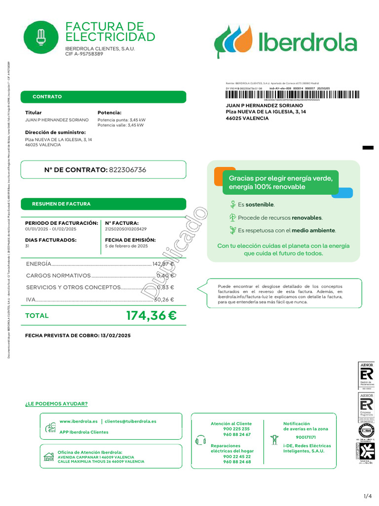 factura iberdrola | PDF | Factura | Energía renovable