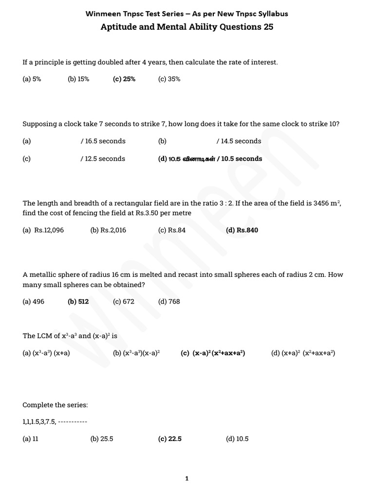 Aptitude and Mental Ability Questions 25 | PDF