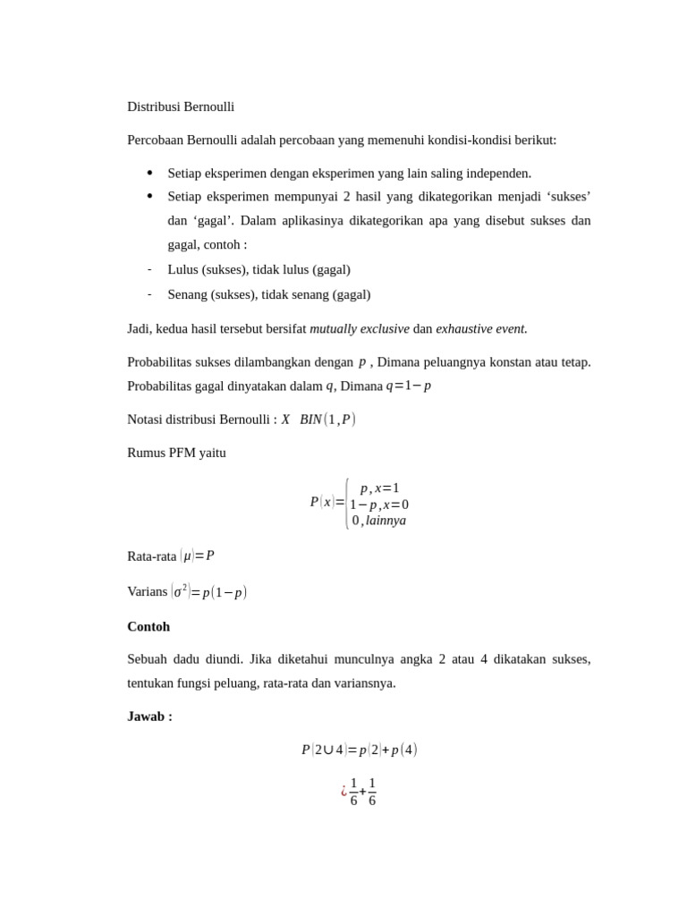 Distribusi Bernoulli | PDF