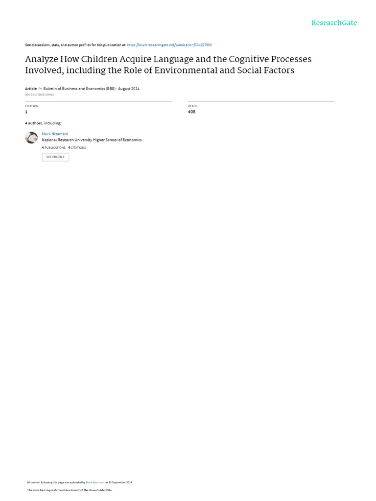 Analyze How Children Acquire Language and The Cognitive Processes Involved, Including The Role ...