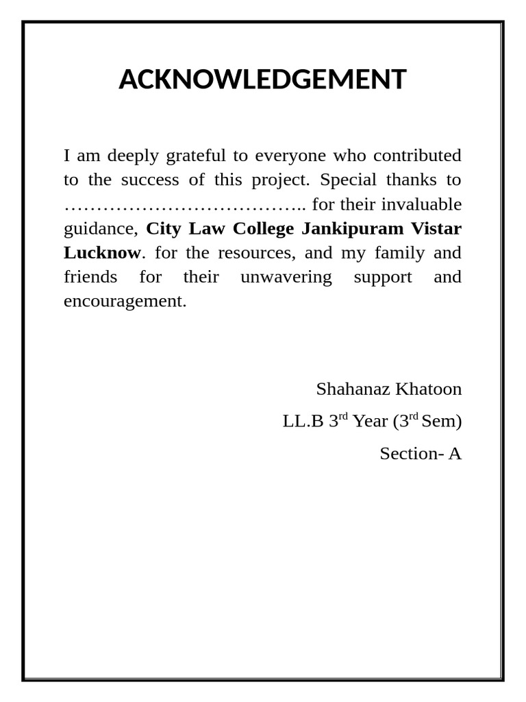 Acknowledgement for College Project | PDF