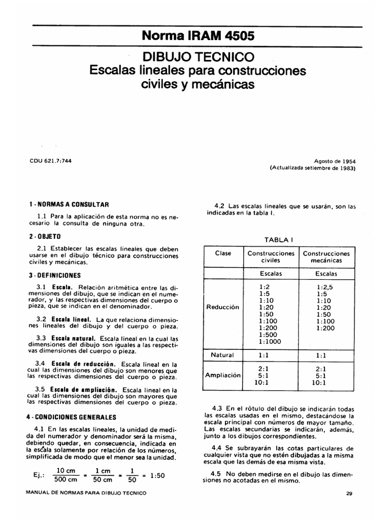 Norma IRAM 4505, Escalas | PDF
