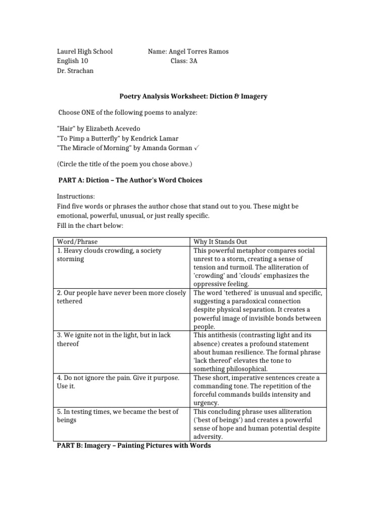 Completed Poetry Analysis Worksheet | PDF | Poetry