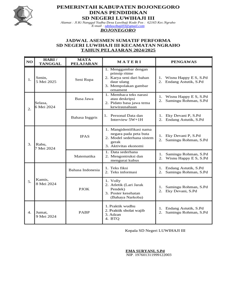 Jadwal Ujian Praktek Tahun 2024 | PDF