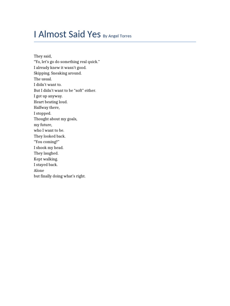 I Almost Said Yes Poem (1) | PDF