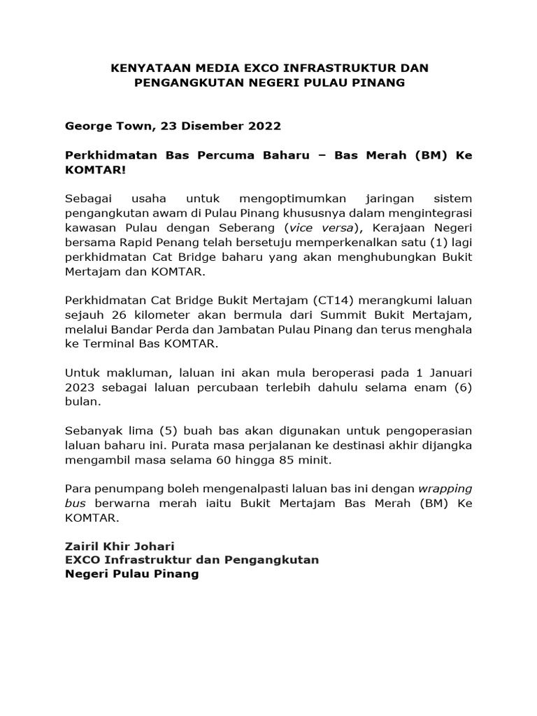 Jadual Bas CT14 Bukit Mertajam-KOMTAR | PDF