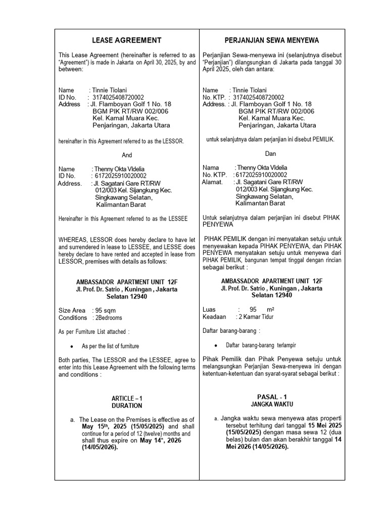 Final Lease Agreement Ambasador 1, 12F | PDF