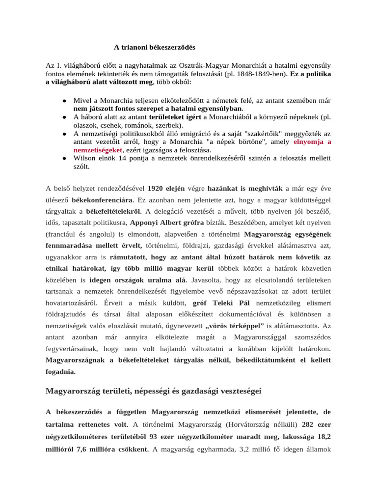 A Trianoni Békeszerződés | PDF