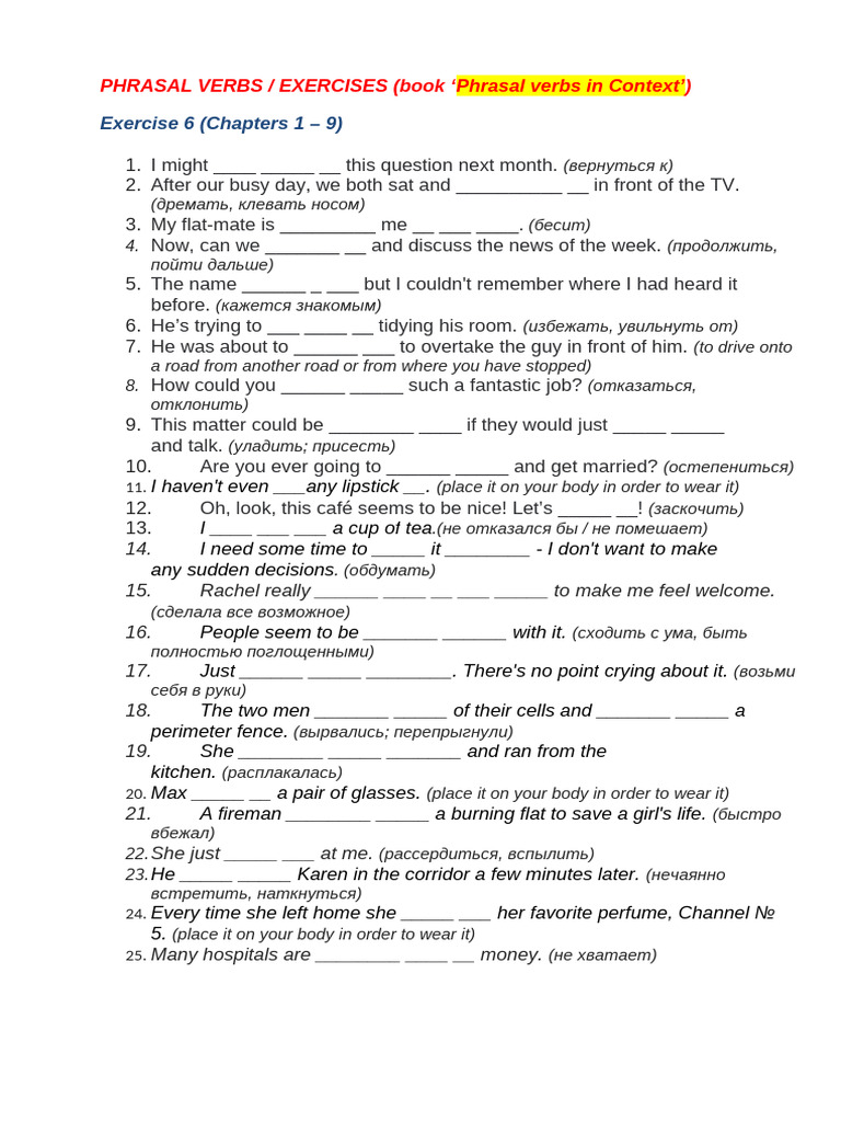 Phrasal Verbs Exercise 6 - Phrasal Verbs in Context | PDF