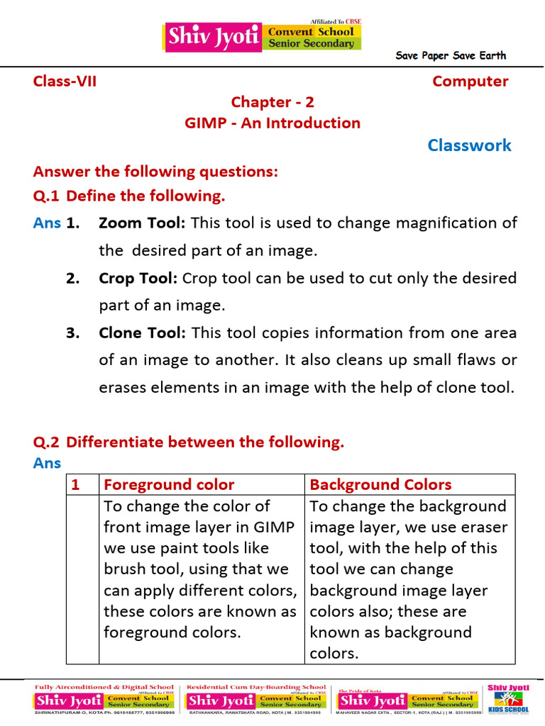 Class 7 Computer Term 1 CH 2 Gimp An Introduction CW | PDF | Image Editing | Recording
