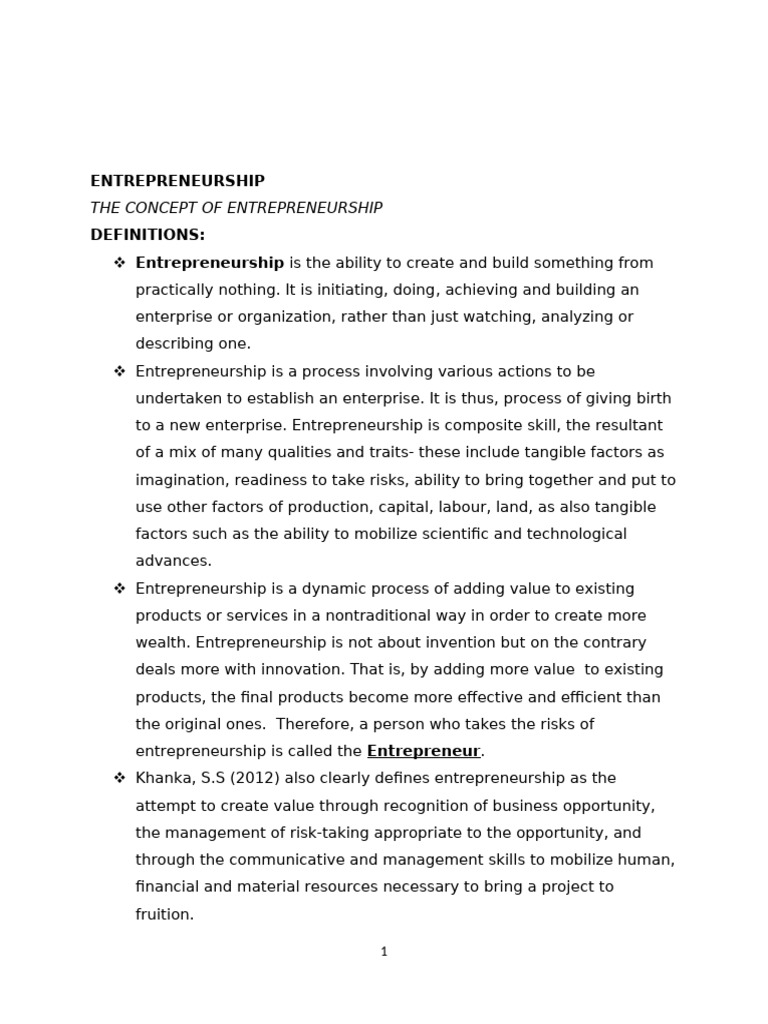 Understanding Entrepreneurship Concepts | PDF | Entrepreneurship ...