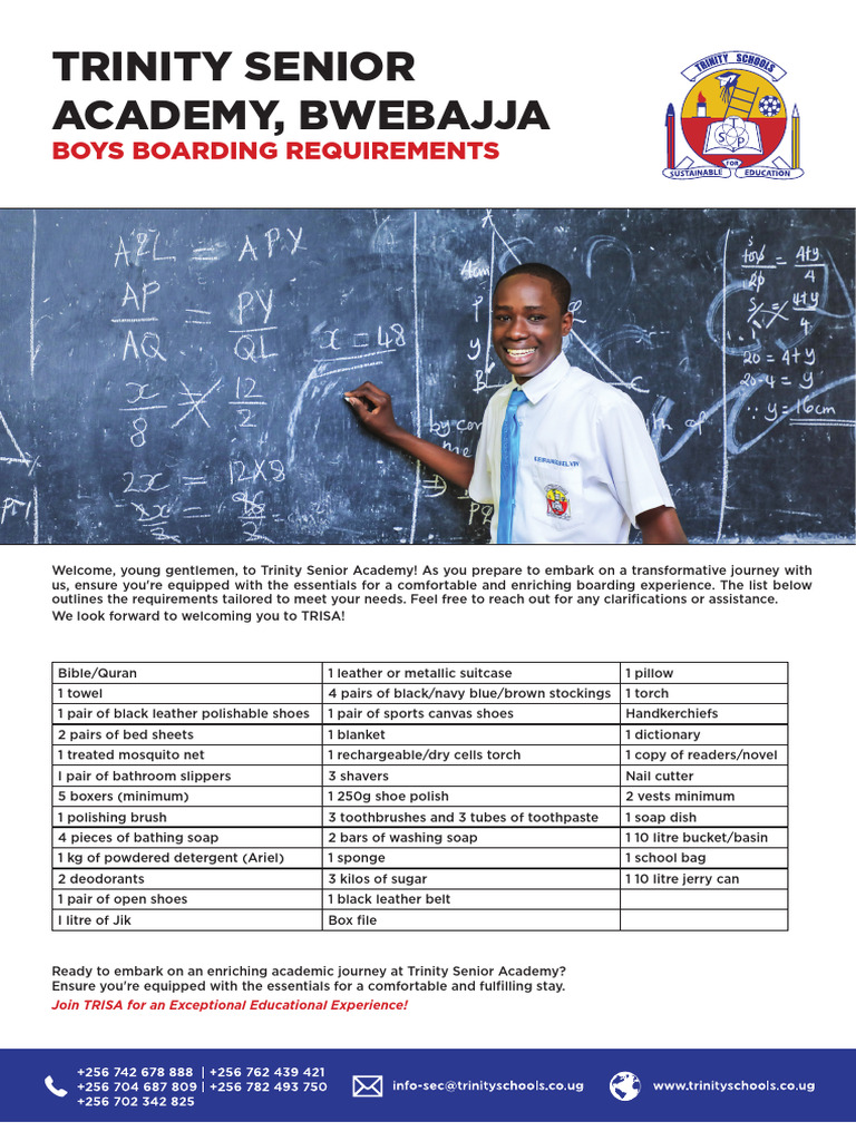 Boarding Essentials for Trinity Academy | PDF
