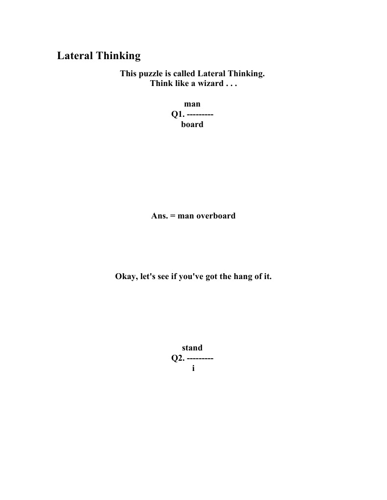 Lateral Thinking Puzzle Challenges | PDF | Teaching Methods & Materials ...