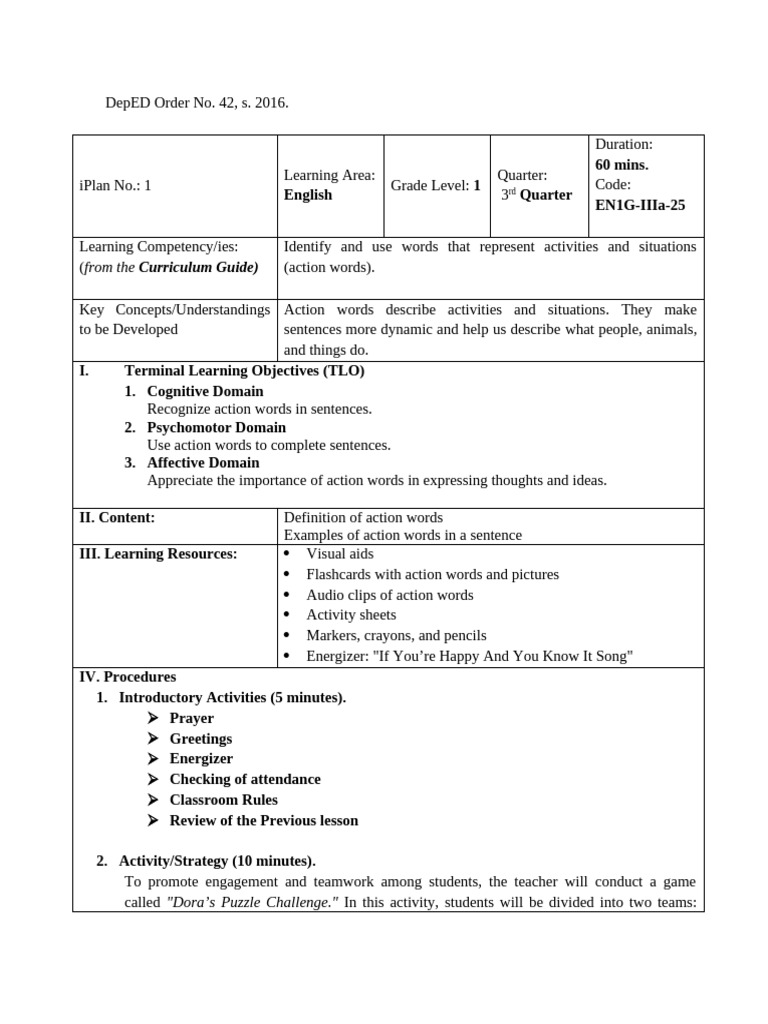 Final Lesson Plan in English - Grade 1 & 2 | PDF | Learning | Behavior ...