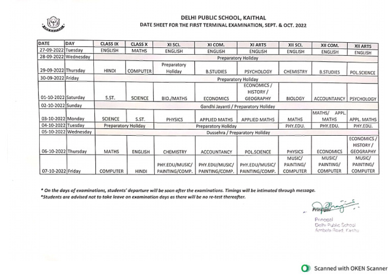 Term 1 Date Sheet IX To XII | PDF