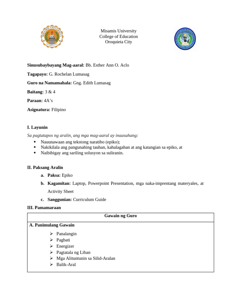 Final Lesson Plan in Filipino - Grade 3&4 | PDF