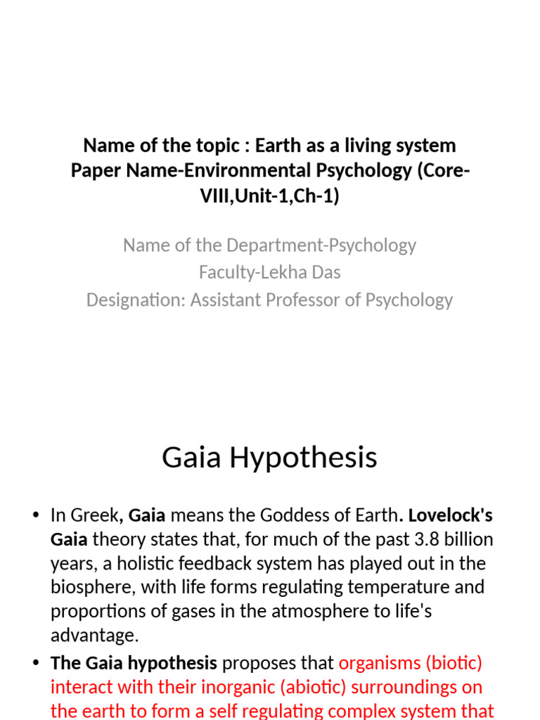 Environmental Psychology L.Das | PDF | Gaia Hypothesis | Nature