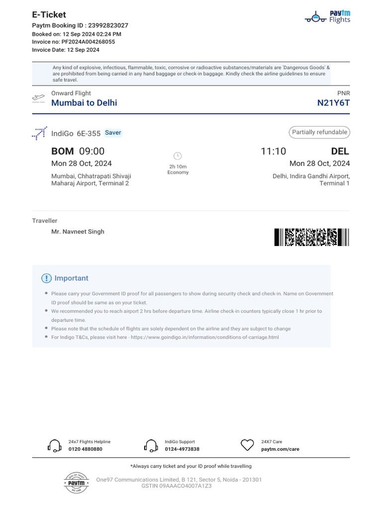 BOM_DEL_28102024_23992823027 | PDF | Fee | Aviation